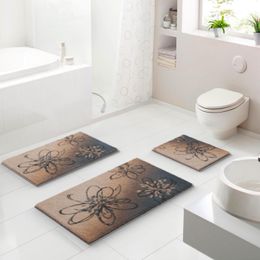 Badematte Grund, H:20mm, beige, Polyacryl, Badematten, "Lusia", Florales Design mit sanftem Farbverlauf, 5 Jahre Garantie