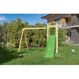Fungoo Kinder Spielturm "FUNNY3 mit Doppelschaukel", braun, Holz, Metall, Polyethylen, B:345cm H:210cm T:284cm, Spieltürme, mit Schaukel & Rutsche,
