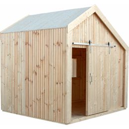Plus Kinder Spielhaus "Cozy - 184×208 cm mit Sitzbank - unbehandelt", beige, Holz, B:208cm H:212cm T:184cm, Spielhäuser, Made in Europe, FSC -