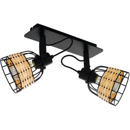 Eglo Deckenspot "ANWICK 1 Deckenstrahler, Stahl und Rattan, Wohnzimmerlampe, Flurlampe", 2, H: 24cm, schwarz, Wohnzimmer, Leuchten, Spot, Boho,