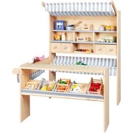Pinolino Kinder Kaufladen "Marktstand Lucy, grau", grau, Holz teilmassiv, B:107cm H:127cm T:95cm, Kaufl&auml;den