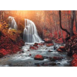 papermoon Fototapete "Mountain Sunset Waterfall", B/L: 2,5m x 1,86m, Bahnen: 5 Stk., bunt, Tapeten