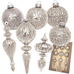 Christbaumschmuck "Antikes Mercury Glas Sortiment", B:30cm H:9cm T:44cm, silber, KREBS GLAS LAUSCHA, Weihnachtsbaumschmuck, Christbaumschmuck aus