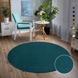 Teppich Sanat, H:13mm &Oslash;:150cm, blau, Kunstfaser, Wohnzimmer, Teppiche, "Uni", robuster Kurzflorteppich, gro&szlig;e Farbauswahl, Wohnzimmer, alle R&auml;ume