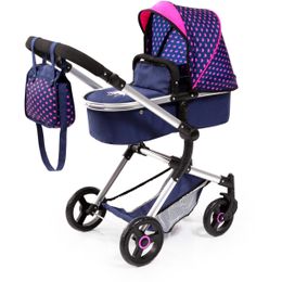BAYER Kinder Kombi-Puppenwagen "Vario, Blau/Pink", bunt, Kunststoff, Metall, B:42cm H:86cm T:65cm, Puppenwagen, inkl. Wickeltasche