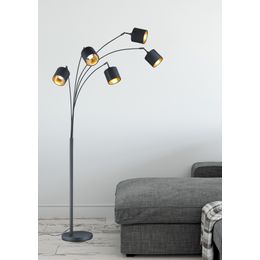 Stehlampe "Tommy, Bogenleuchte 5-flammig, exkl 5x E14 max 28W, mit Fussschalter", 5, &Oslash; 12cm H: 200cm, 1 Stk., schwarz, REALITY LEUCHTEN, Wohnzimmer,