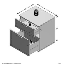 Nachtkommode FMD, B:45cm H:53cm T:38cm, wei&szlig;, Sideboards, Nachttisch