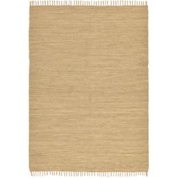 Teppich my home, B:70cm H:5mm L:140cm, beige, Baumwolle, Wohnzimmer, Teppiche, "Gastines", Wendeteppich, reine Baumwolle, handgewebt, uni, waschbar,