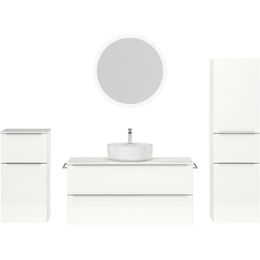 Badm&ouml;bel-Set Nobilia, B:230cm H:187,2cm T:48,5cm, wei&szlig;, Kastenm&ouml;bel-Sets, "Alvene", Hochglanz, inkl. Spiegel mit Touch-Sensor, in vier Breiten