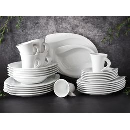 Creatable Kombiservice "Geschirr-Set ACACIA", 30 Stk., wei&szlig;, Geschirr-Sets, Service, wei&szlig;, extravagantes Form, 30 Teile, f&uuml;r 6 Personen
