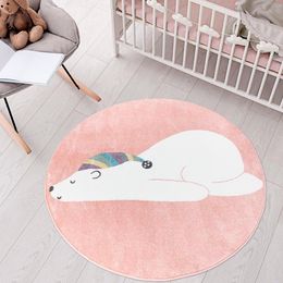 Kinderteppich Carpet City, H:11mm Ø:160cm, rosa, Polypropylen (PP), Teppiche, "ANIME921", Kinderzimmer Teppich Modern mit lustigen Cartoon-Figuren,