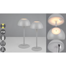 LED Außen-Tischleuchte my home, H:30cm Ø:13,5cm, grau, Leuchten, "Abbey Tischleuchte 2er-Set", 2er Set Outdoor Akku Tischlampe Pilzdesign USB-C