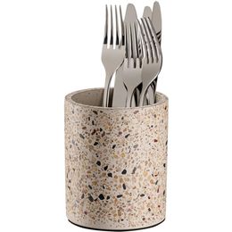 APS Besteckhalter "Besteckbeh&auml;lter -TERRAZZO- &Oslash; 11 cm, H&ouml;he ca. 13,5 cm", H:13,5cm &Oslash;:11cm, beige, Besteckk&ouml;rbe, in Terrazzo Optik, mit