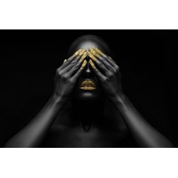 Acrylglasbild queence, B:150cm H:100cm, gold, Acrylglas, Bilder, "Horus", von Hand eingearbeitete Blattgold Applikationen