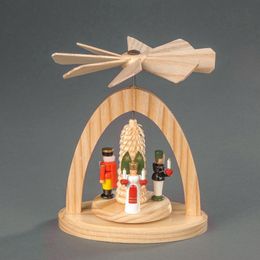 Albin Preissler Weihnachtspyramide "W&auml;rmespiel mit Engel, Bergmann und Nussknacker", 13cm, beige, Weihnachtspyramiden, Handwerkskunst aus dem
