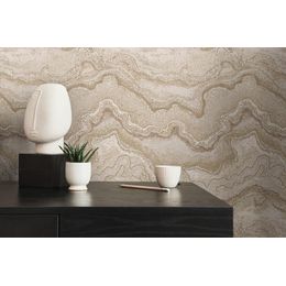 Livingwalls LIVING WALLS Vliestapete "Stories of Life Malachit Marmoroptik Vliestapete Beige Gold", B/L: 0,53mm x 10,05mm, Rollen:, bunt, Wohnzimmer, Tapeten,