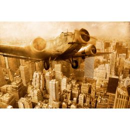 papermoon Fototapete "Old Plane above Manhattan", B/L: 3m x 2,23m, Bahnen: 6 Stk., bunt, Tapeten