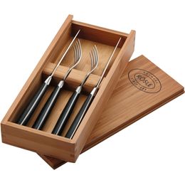 Rösle RÖSLE Steakbesteck, 4 Stk., grau, Essbesteck-Sets, Set mit 2 Steakmessern und 2 Steakgabeln, inkl. praktischer Holzbox
