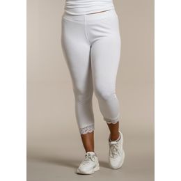 SANDGAARD Damen 3/4-Leggings, weiß, Gr. 54, Jersey, Obermaterial: 95% Viskose, 5% Elasthan, Hosen, mit Spitzeneinsatz am Saum