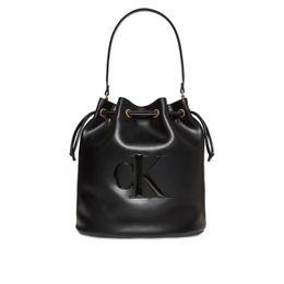 Calvin Klein Damen Beuteltasche "RAISED CK LARGE BUCKET BAG", schwarz, Lederimitat, unifarben, Taschen, Henkeltasche, Damen Handtasche mit großem