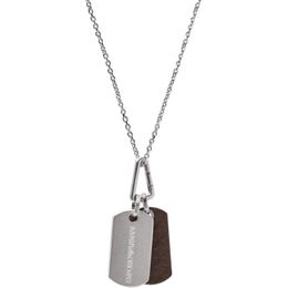 Emporio Armani Damen Kette mit Anhänger "Schmuck Geschenk Edelstahl Leder Dog Tag", Edelstahl Leder, L: 50 B: 2,1mm, schwarz, Edelstahl, Leder,