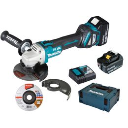 Makita Akku-Winkelschleifer "DGA513RTJ", blau, Schleifmaschinen, inkl. Akku, Ladegerät, Aufbewahrungskoffer und weiterem Zubehör
