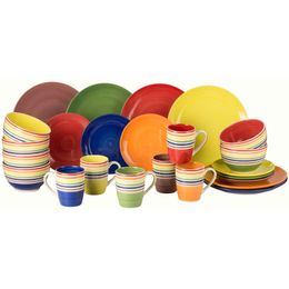 Retsch Arzberg Kombiservice "Geschirr-Set, Service COLOUR STRIPES", 24 Stk., bunt, Geschirr-Sets, Spin Wash/Spiraldekor - 6 Regenbogenfarben, 24