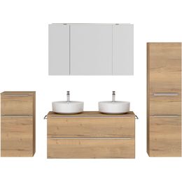 Badm&ouml;bel-Set Nobilia, B:230cm H:184,2cm T:48,5cm, braun, Kastenm&ouml;bel-Sets, "Alvene", inkl. Spiegelschrank mit Beleuchtung und Dimmerfunktion, in 4