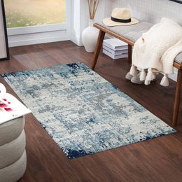 Teppich LIVABLISS, B:80cm H:11mm L:150cm, blau, Kunstfaser, Wohnzimmer, Teppiche, "DUNKIRK", Moderner Designerteppich in Marmor Optik, Kurzflor