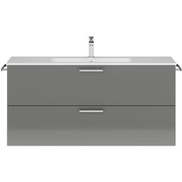 Waschtisch-Set Nobilia, B:121cm H:59,1cm T:48,7cm, grau, Kastenm&ouml;bel-Sets, "Tolvina", Hochglanz Front, in vier Breiten