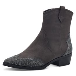 Marco Tozzi Damen Westernstiefelette, Gr. 36, grau, Textil, Glitzer, Veloursleder, unifarben, Schuhe, Blockabsatz, Cowboy Stiefelette, Boots,