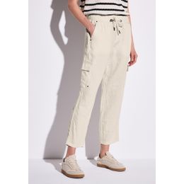 Street One Damen Leinenhose "Style BONNY", beige, Gr. 46, unifarben, Web, Obermaterial: 100% Leinen, Hosen, Sommerhose im Cargo-Look