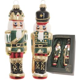 Christbaumschmuck "Nussknacker Set", B:6cm H:6cm T:17cm, grün, KREBS GLAS LAUSCHA, Weihnachtsbaumschmuck, Christbaumschmuck aus Glas, mundgeblasen,