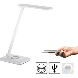 JUST LIGHT LED Tischleuchte "FLORENTINA", 1, H: 61,5cm, 1 Stk., wei&szlig;, Leuchten, Touchdimmer, CCT, Ladefunktion f&uuml;r Handy &uuml;ber USB oder per Induktion