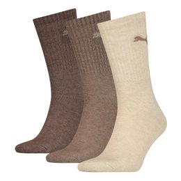 Puma Herren Socken "Puma UNISEX CREW SOCK 3P", Gr. 47, braun, Baumwollmischung, Socken, mit farblichem Logo