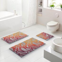 Badematte Grund, H:20mm, orange, Polyacryl, Badematten, "Mayra", Frisches Wellenmuster in lebendigen Farben, 5 Jahre Garantie