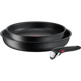 Tefal Pfannen-Set "Ingenio Black Stone, Pfannenset abnehmbarer Griff, antihaftversiegelt", Ø 28cm, schwarz, Pfannen, stapelbar, platzsparend,