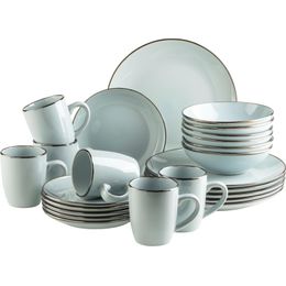 M&auml;ser M&Auml;SER Kombiservice "Geschirr-Set, Service Metallic Rim", 24 Stk., gr&uuml;n, Geschirr-Sets, messingfarben schimernden Umrandung, 24 Teile, f&uuml;r 6 Personen