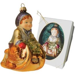 Christbaumschmuck "Junge auf Schlitten, Weihnachtsdeko, Christbaumschmuck", H:12cm Ø:10cm, bunt, KREBS GLAS LAUSCHA, Weihnachtsbaumschmuck,