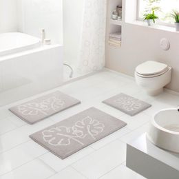 Badematte Grund, H:20mm, beige, Polyacryl, Badematten, "Levana", Stilvolles Blattmotiv, 5 Jahre Garantie