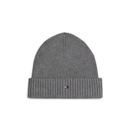 Tommy Hilfiger Damen Strickm&uuml;tze "TH FLAG PIMA COTTON BEANIE", grau, Baumwollmischung, M&uuml;tzen, Beanie mit Logostickerei, mit Kaschmiranteil Unisex