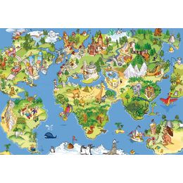papermoon Fototapete "Kids World Map", B/L: 3m x 2,23m, Bahnen: 6 Stk., bunt, Tapeten