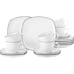 Seltmann Weiden Kaffeeservice "Geschirr-Set, Service Lido Black Line", 18 Stk., schwarz-weiß, Geschirr-Sets, Tassen, Untertassen, Teller, 18 Teile,