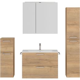 Badm&ouml;bel-Set Nobilia, B:160cm H:169cm T:48,7cm, braun, Kastenm&ouml;bel-Sets, "Tolvina", inkl. Spiegelschrank mit Beleuchtung und Dimmerfunktion, in 4