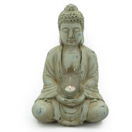NOOR LIVING Teelichthalter "Buddha", B/H/T: 25cm x 40cm x 19cm, weiß, Kerzenhalter, mit Teelichtglas, Höhe 40 cm