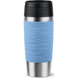 Emsa Thermobecher "Travel Mug Classic Wave", Ø 8,2cm x 20,4cm, 360ml, blau, Trinkgefäße, 100% dicht, spülmaschinenfest, 360-Trinköffnung
