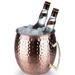 BUDDY'S Wein- und Sektkühler "Buddy ́s Bar", B:25cm H:21cm T:20cm Ø:20cm, braun, Eiskübel, Moscow Mule, 5 l Volumen, Hammerschlag-Effekt, gehämmert,