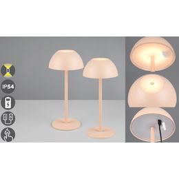 LED Außen-Tischleuchte my home, H:30cm Ø:13,5cm, beige, Leuchten, "Abbey Tischleuchte 2er-Set", 2er Set Outdoor Akku Tischlampe Pilzdesign USB-C