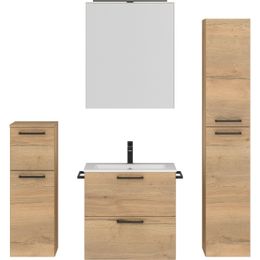 Badm&ouml;bel-Set Nobilia, B:140cm H:169cm T:48,7cm, braun, Kastenm&ouml;bel-Sets, "Tolvina", inkl. Spiegelschrank mit Beleuchtung und Dimmerfunktion, in 4
