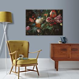Leinwandbild, B:100cm H:60cm, bunt, Art for the home, Leinwand, Wohnzimmer, Bilder, "Vase of Flowers, Ausschnitt, Jan Davidsz de Heem", Blumen in
